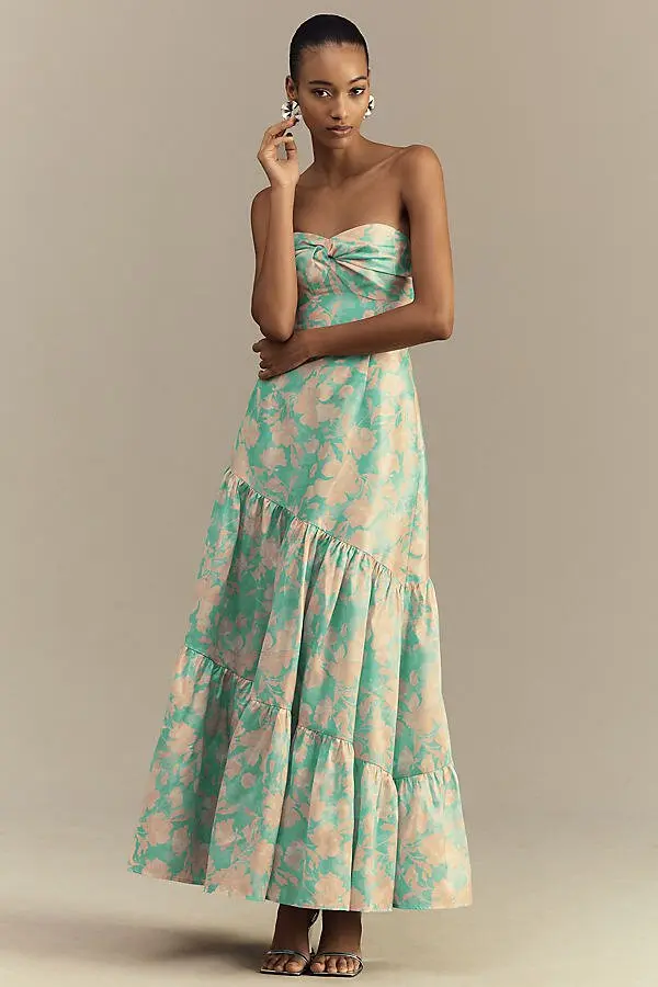 Hutch Phoebe Strapless Tiered Maxi Dress In Teal Floral - 29% Off